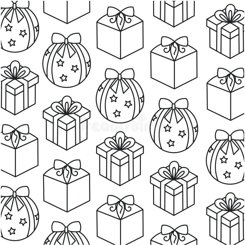 Gift Box Pattern in Black Outline Vector Stock Vector - Illustration of ...