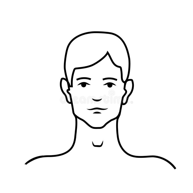 Simple Black Outline Icon of Men Face, Portrait Icon on White Stock ...