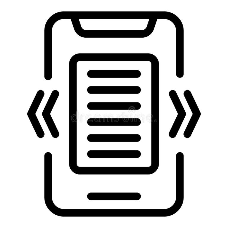 Simple Black Outline Icon of a Mobile Device with Text Content on the Screen Stock Vector ...