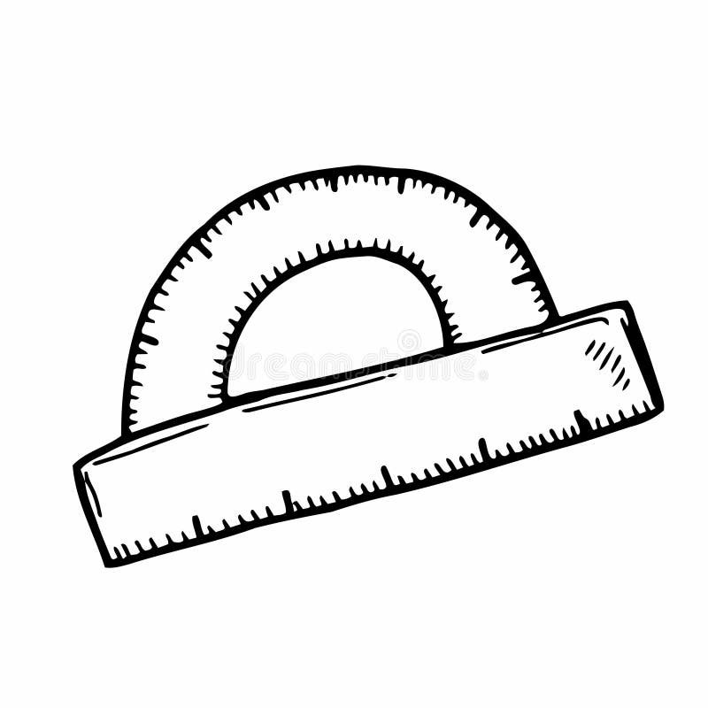 Simple Black Outline Icon of Protractor. Doodle Drawing of Measure Tool ...