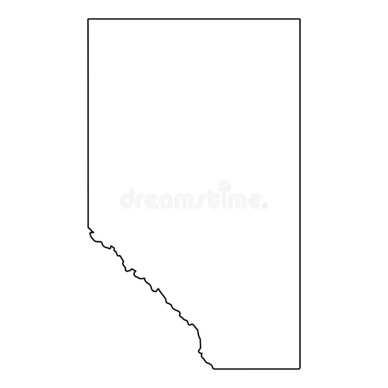 Simple Black Outline Map of Alberta Province, Canada, Isolated Vector ...