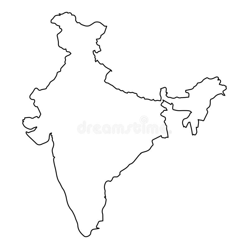 Simple Black Outline Vector Map Border India Geographical Shape ...