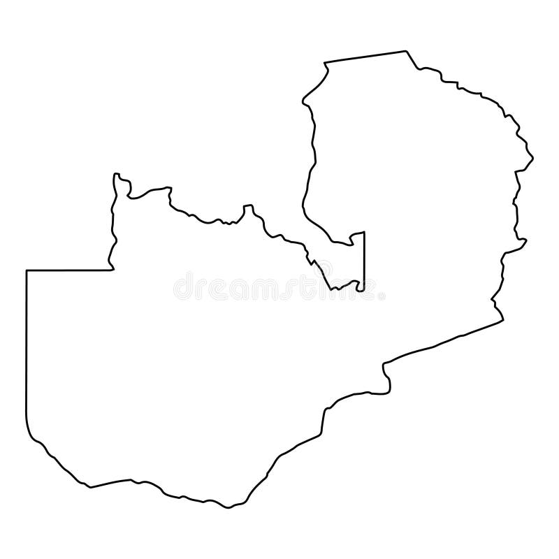 Simple Black Outline Vector Map of Zambia, Geographic Boundary ...