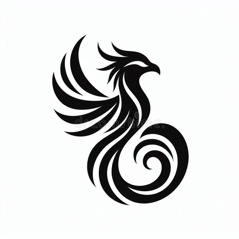 Simple Black Phoenix Bird Tattoo Logo Stock Illustration - Illustration ...