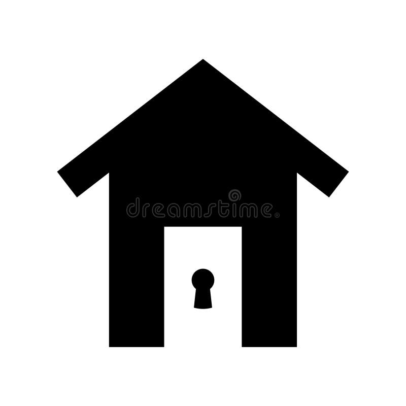 Simple Black Silhouette of a House with a Keyhole in the Door ...
