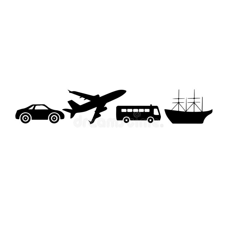 Simple Black Silhouette Icons of Various Transportation Vehicles Stock ...
