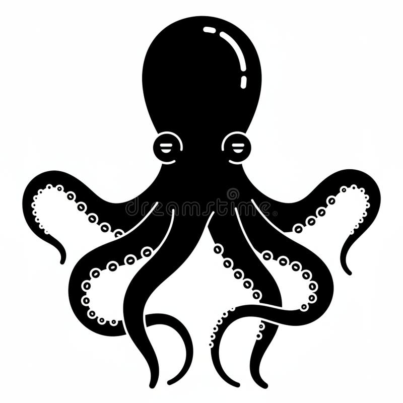 A Simple Black Silhouette Illustration of an Octopus, Featuring a Rounded Head and Eight Stock ...