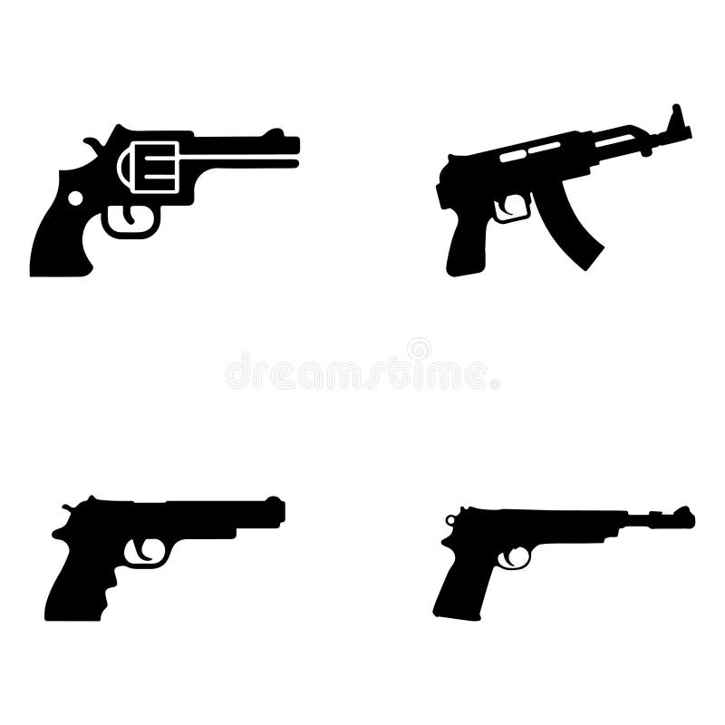 Simple Black Silhouette Illustration of Various Firearms Stock Vector ...