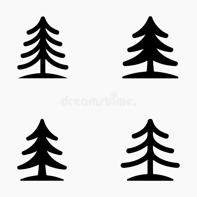 Simple Black Silhouette Pine Tree Icons on White Background Stock ...