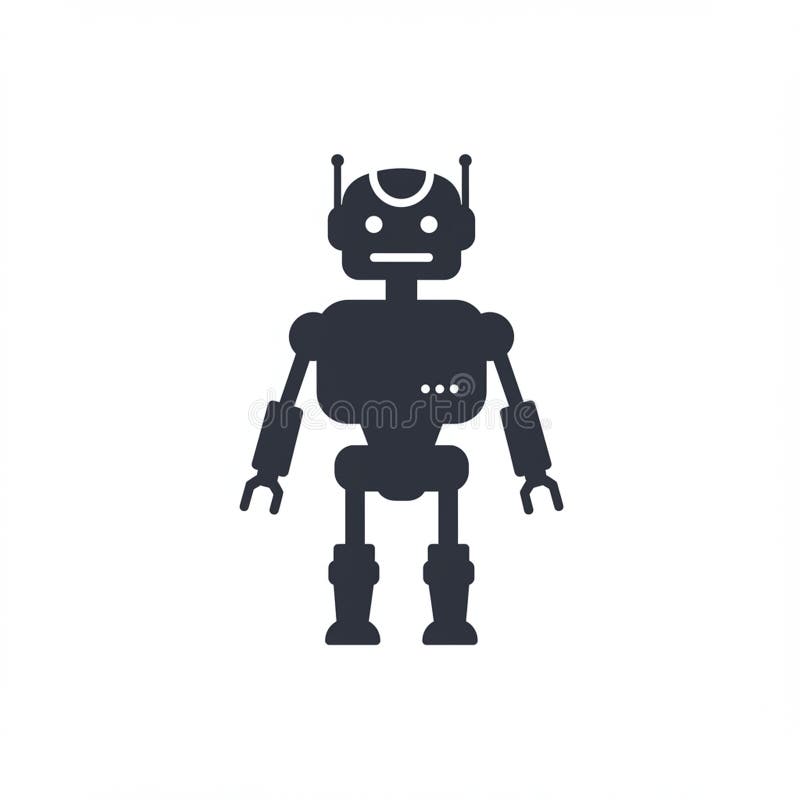 Simple Black Silhouette of a Robot with a Humanoid Shape, Showcasing a ...