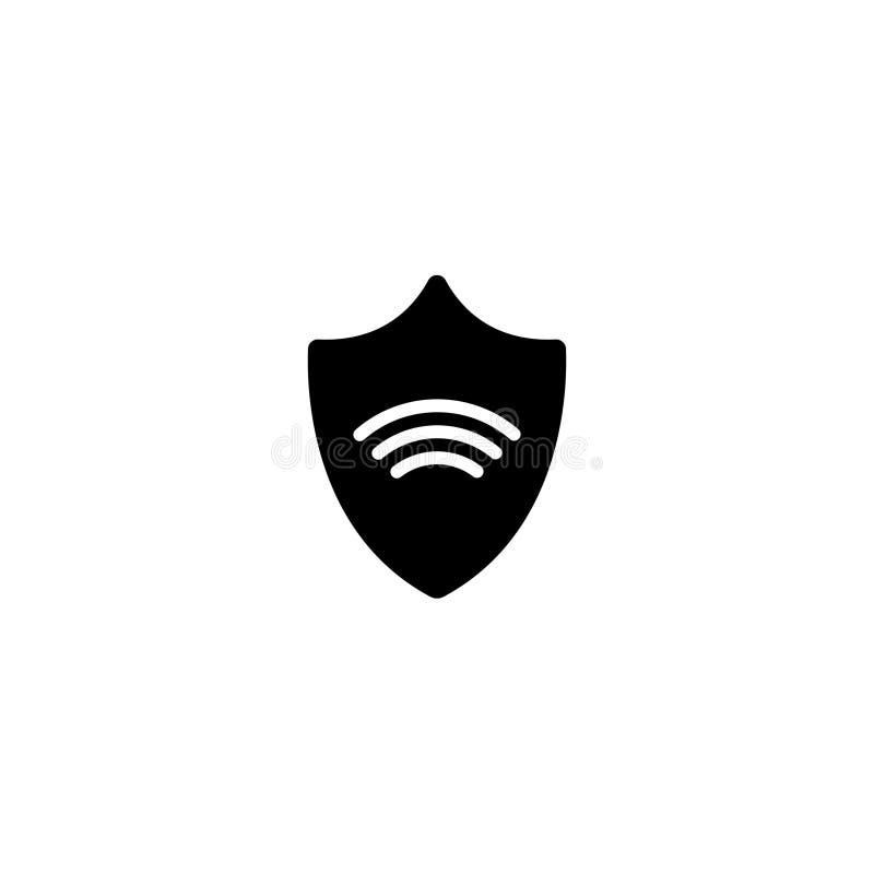 A Simple Black Silhouette of a Shield Icon with Wireless Signal Waves ...