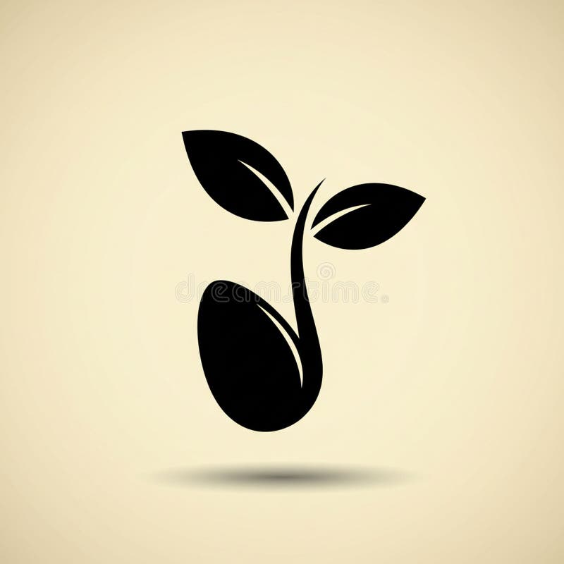 A Simple Black Silhouette of a Sprouting Seed with Two Leaves. the ...