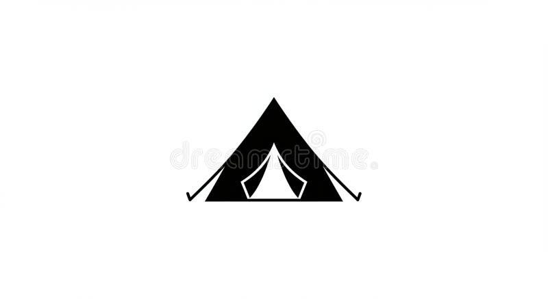 A Simple Black Silhouette of a Triangular Tent Centered on a White ...