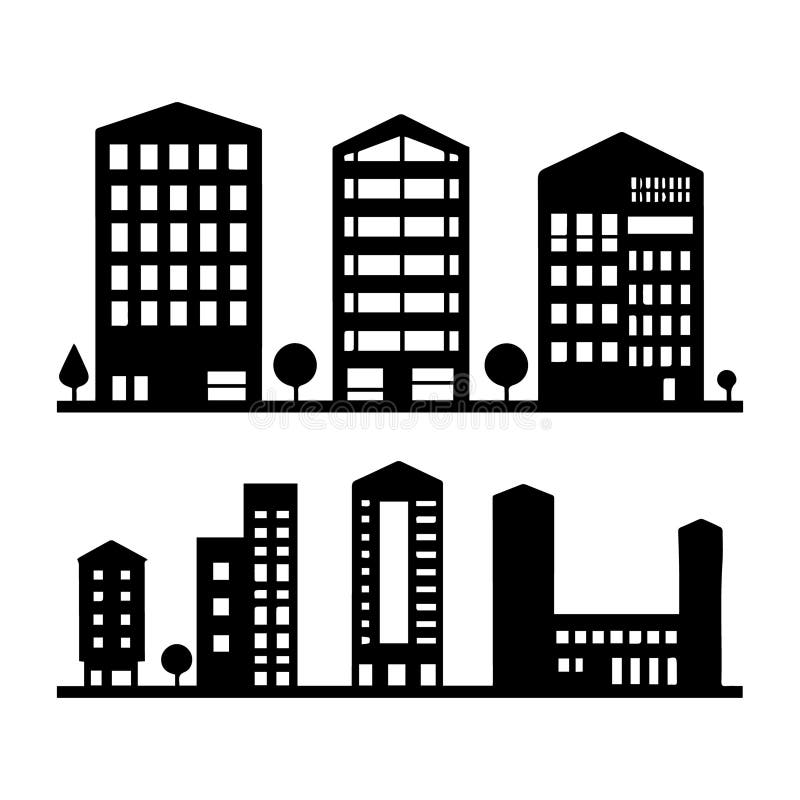Black City Simple Buildings Silhouette Stock Illustrations – 1,292 ...