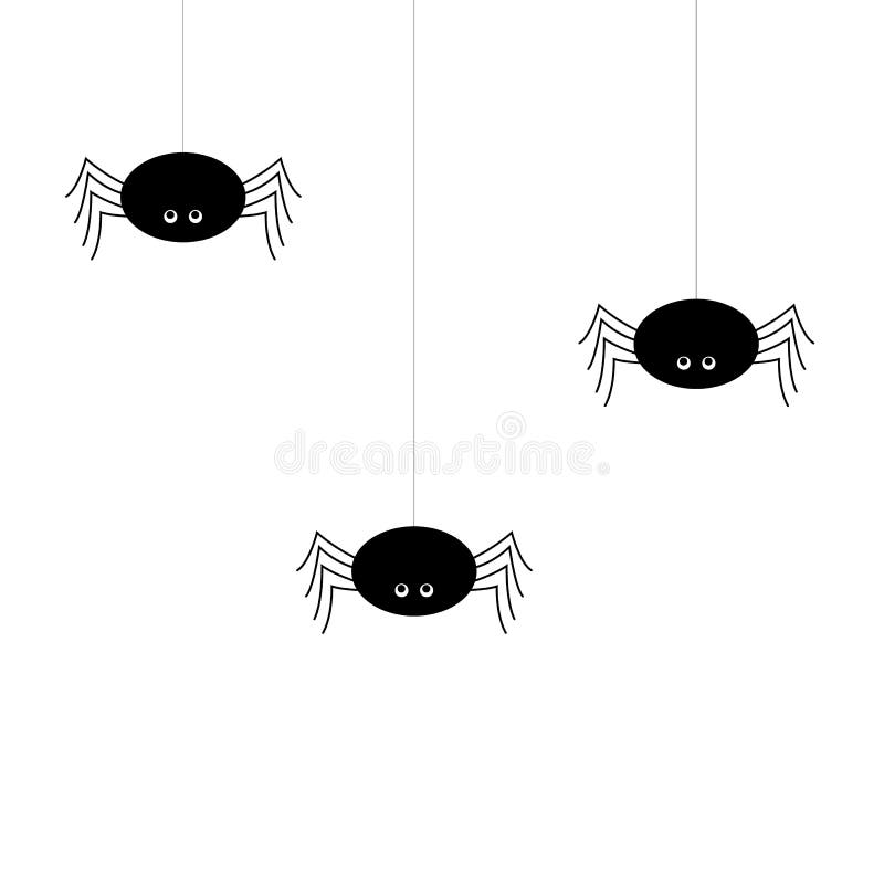 Simple of a Black Spider Hanging by a Thread. Kawaii Stock Illustration ...