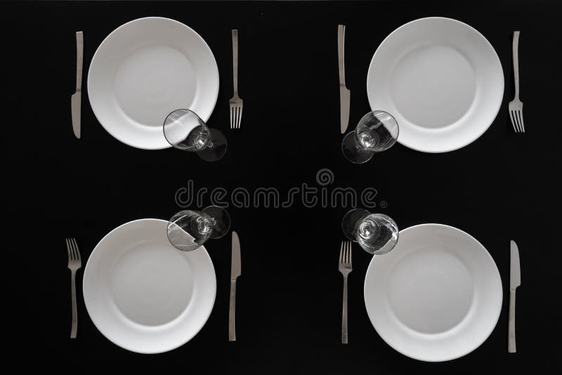 Simple Black Table Setting with White Kitchenware Stock Photo - Image ...