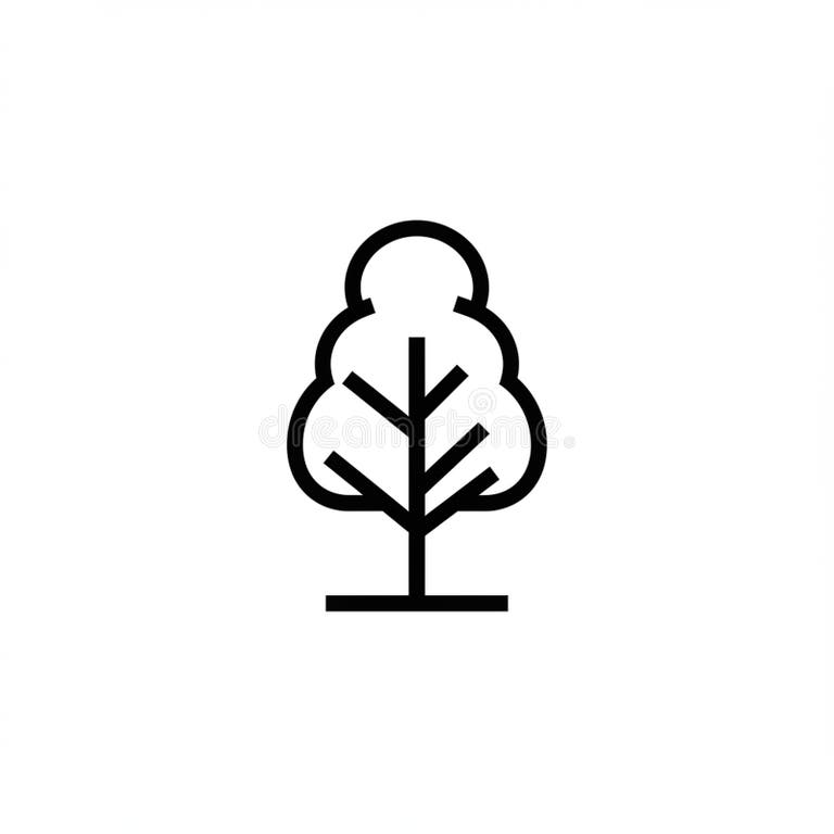 Simple Black Tree Line Icon on a White Background. the Design Features ...