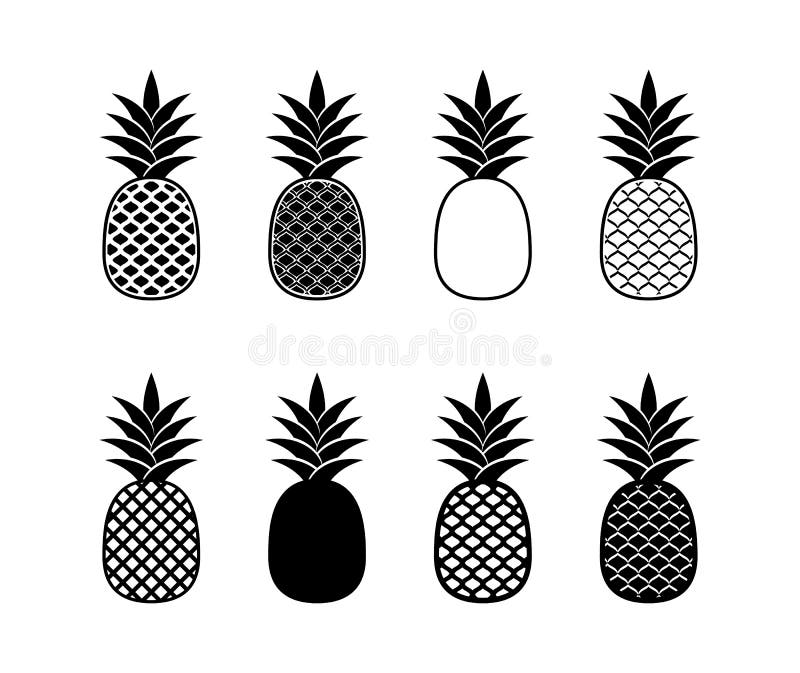 Simple Black Vector Abstract Pineapple Icons Set Stock Vector ...