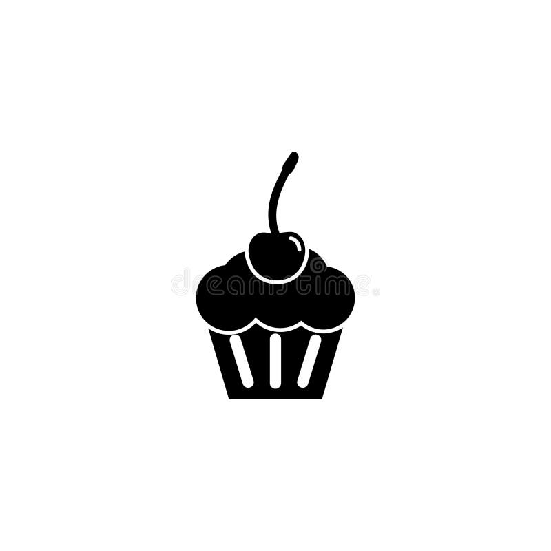 Simple Black Vector Icon of a Cupcake with Cherry on Top. Stock ...
