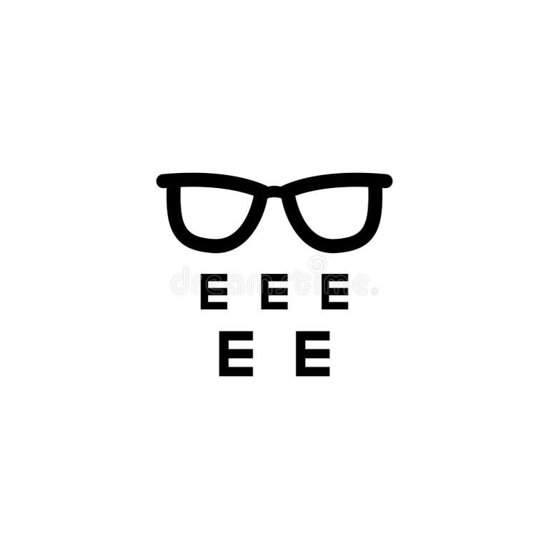 Simple Black Vector Icon of Glasses and Eye Chart, Representing Vision ...