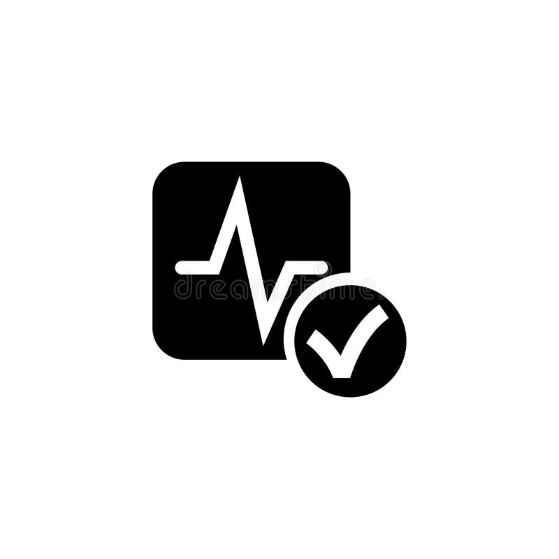 Simple Black Vector Icon of Heartbeat Graph with Checkmark ...
