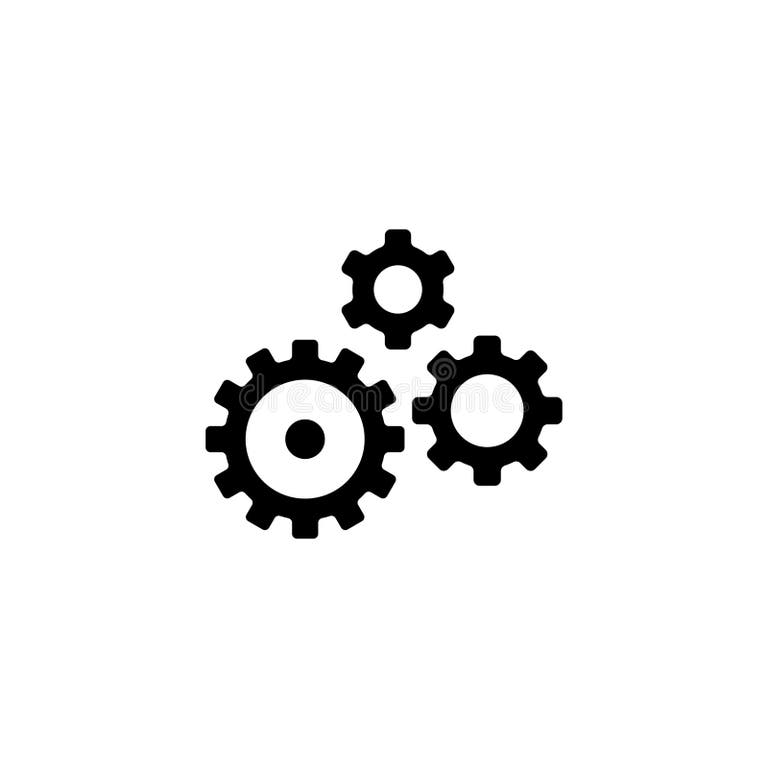 Simple Black Vector Icon of Three Interlocking Gears or Cogs. Stock ...
