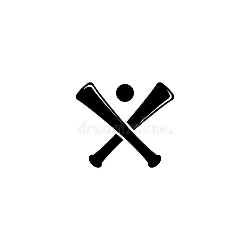 Simple Black Vector Icon of Two Crossed Baseball Bats with a Ball. Stock Illustration ...