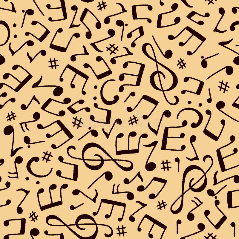 Simple Black Vector Illustration of Musical Notes Seamless Pattern ...