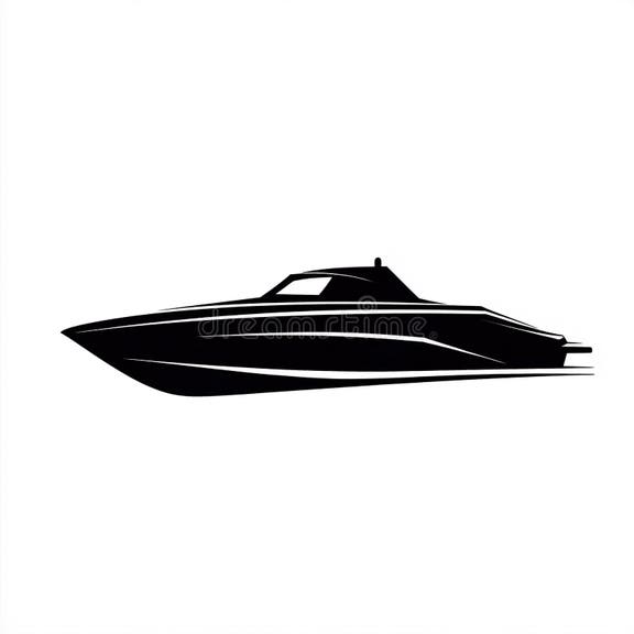 Simple Black Vector Logo of a Speedboat Side View with Clean Lines and ...