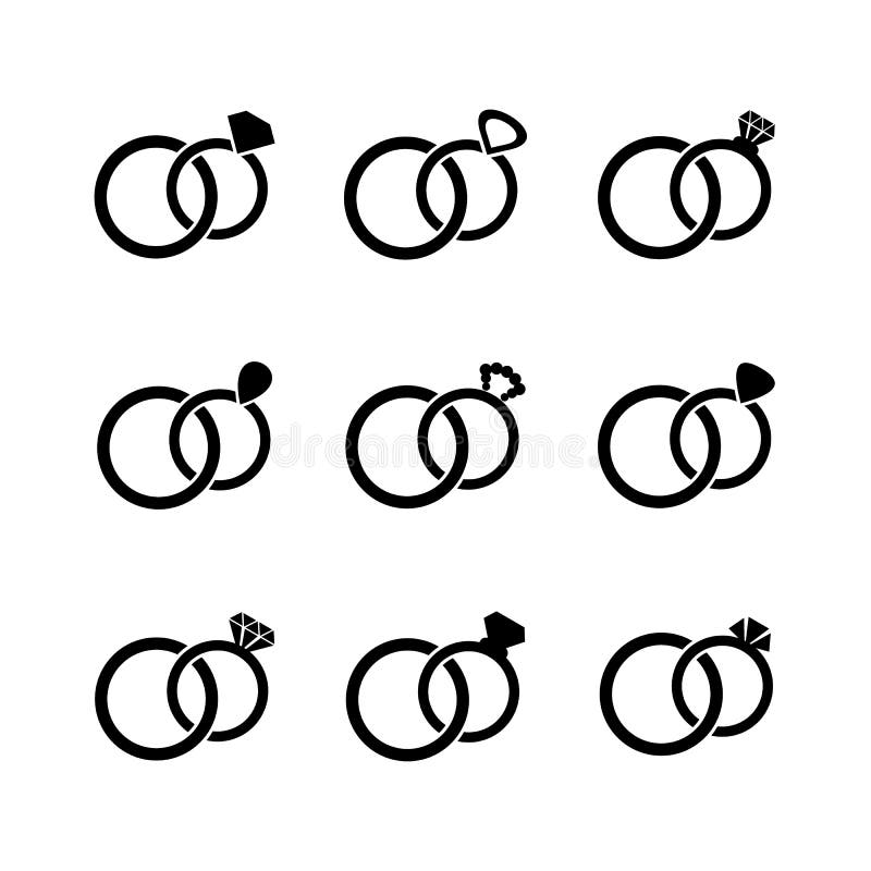 Simple Black Vector Wedding Rings Symbols Set Stock Vector ...