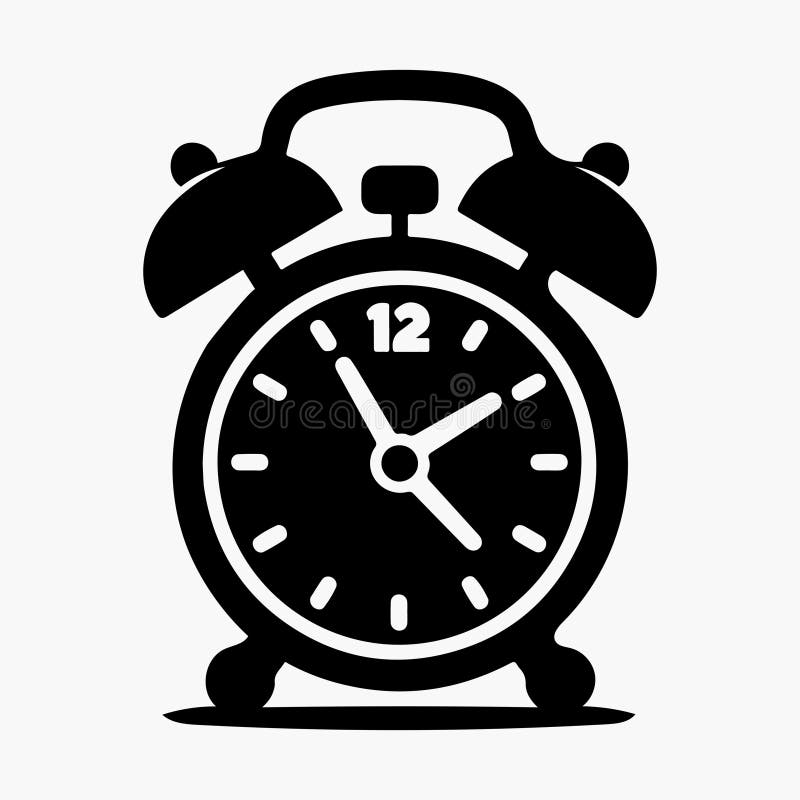 Simple Black and White Alarm Clock Icon Stock Vector - Illustration of ...