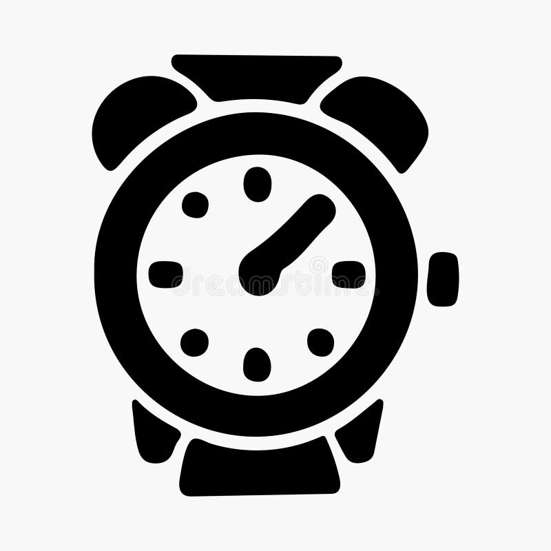Simple Black and White Alarm Clock Icon Stock Vector - Illustration of ...