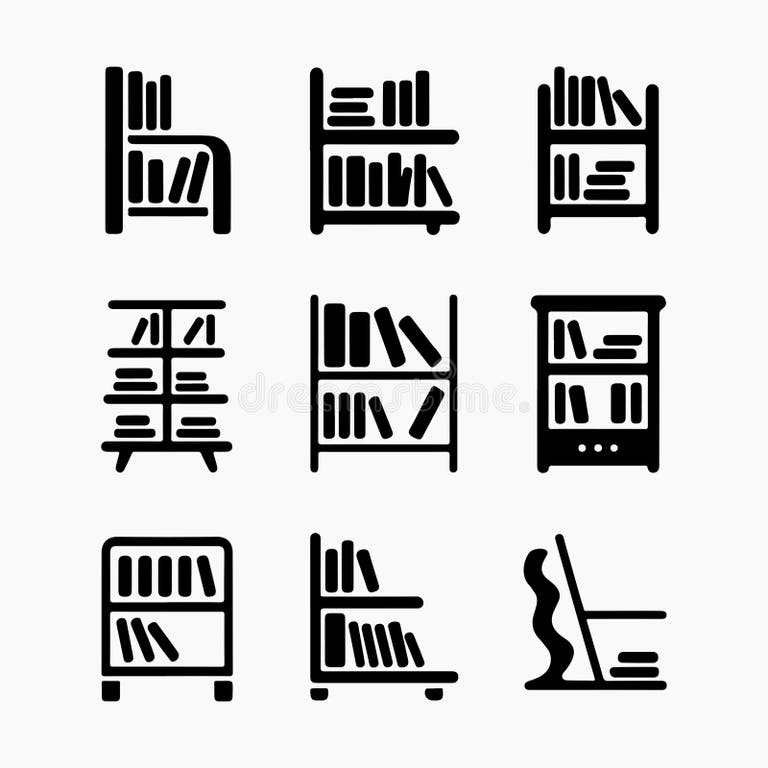 Simple Black and White Bookcase Icons for Design Stock Vector ...