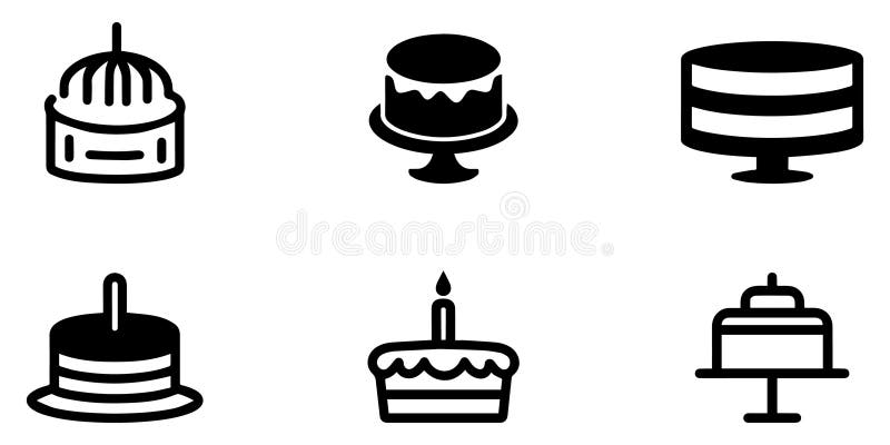 Simple Black and White Cake Icons Set Stock Illustration - Illustration ...
