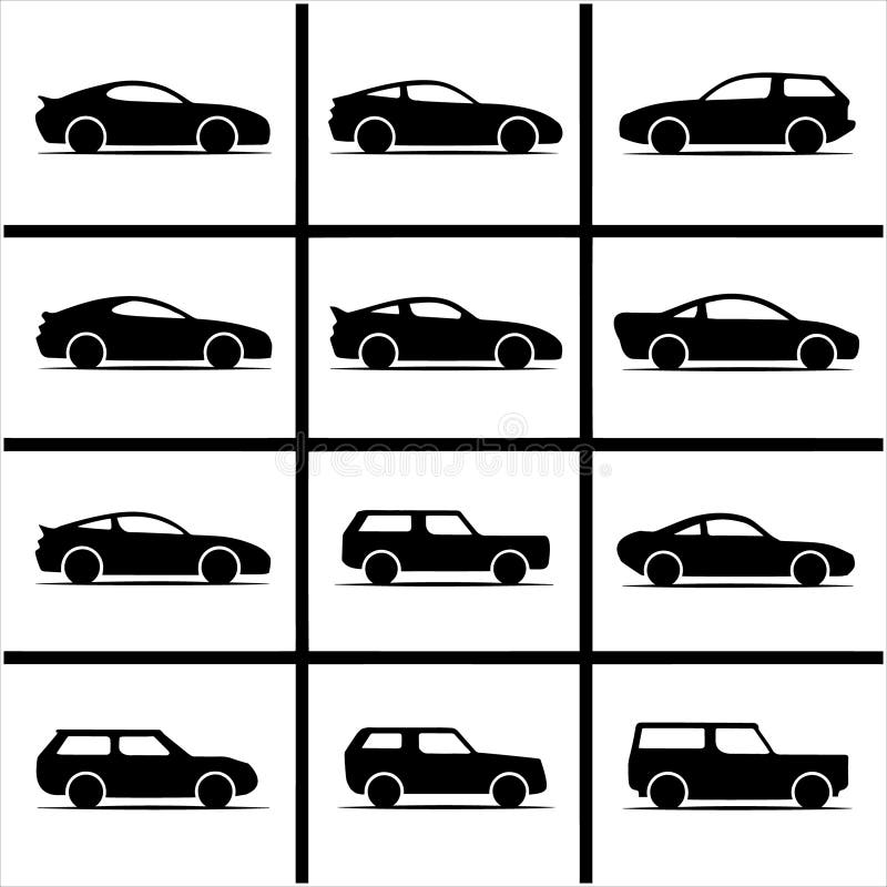 Simple Black and White Car Silhouettes in Profile View Stock Vector ...