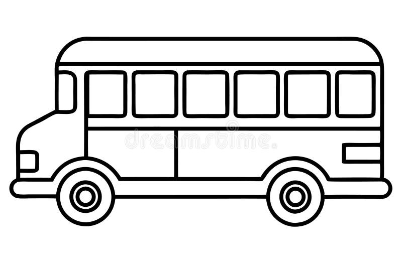 Simple Black and White Cartoon-style Vector Illustration of a Bus Stock ...