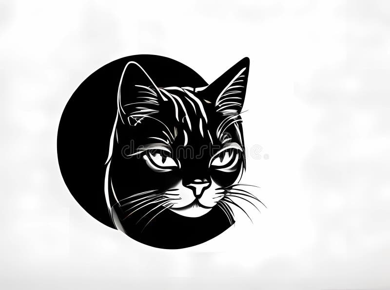 Simple Black and White Cat Head Logo. Stock Illustration - Illustration ...