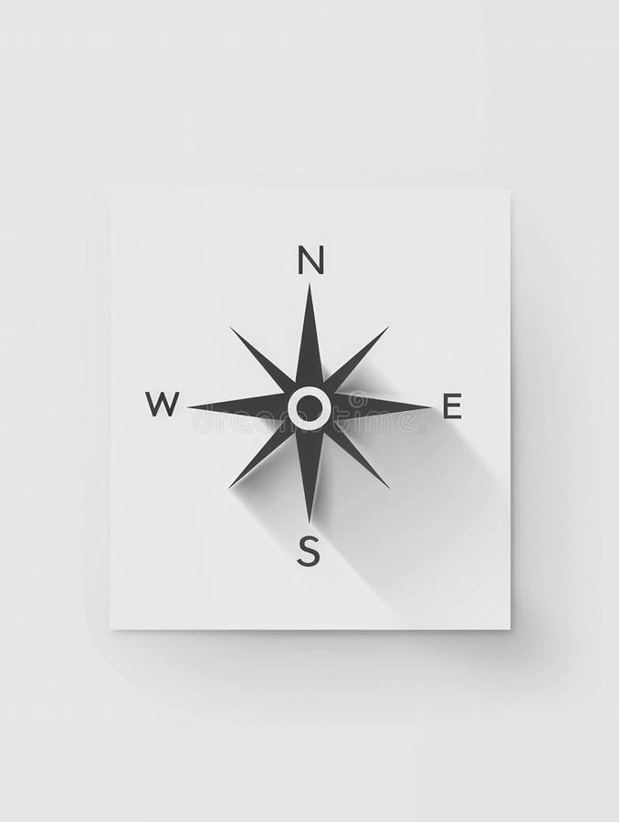 A Simple Black and White Compass Rose with a Long Shadow, Perfect for ...