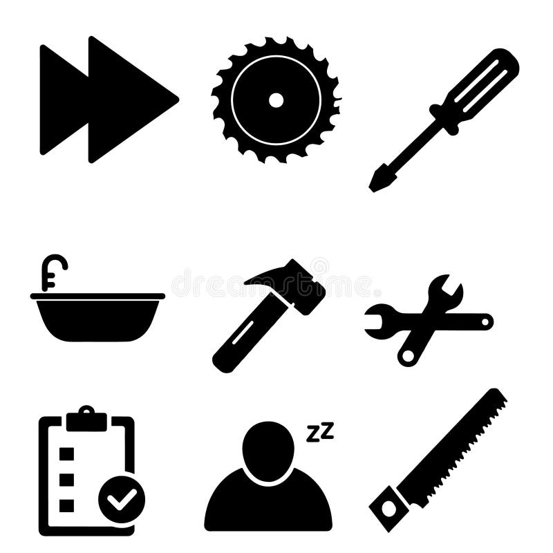 Simple Black and White Construction and Home Improvement Icons Stock ...