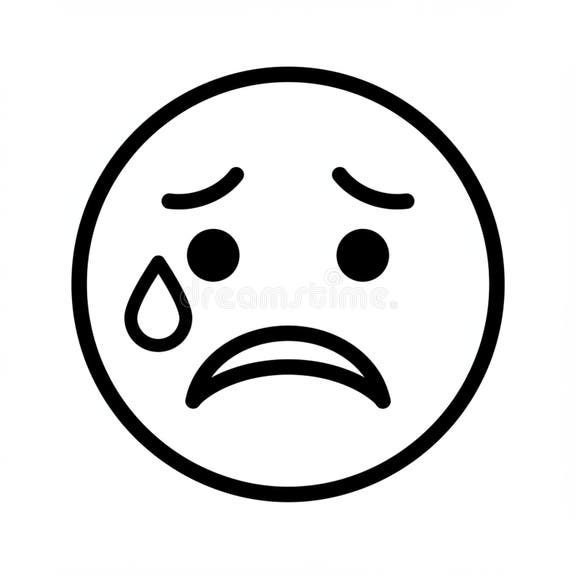 A Simple Black and White Crying Face Emoji with a Sad Expression. the ...