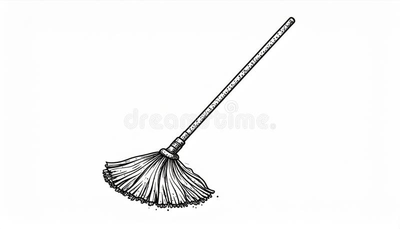 Drawing of a broom stock illustration. Illustration of hairy - 253992038