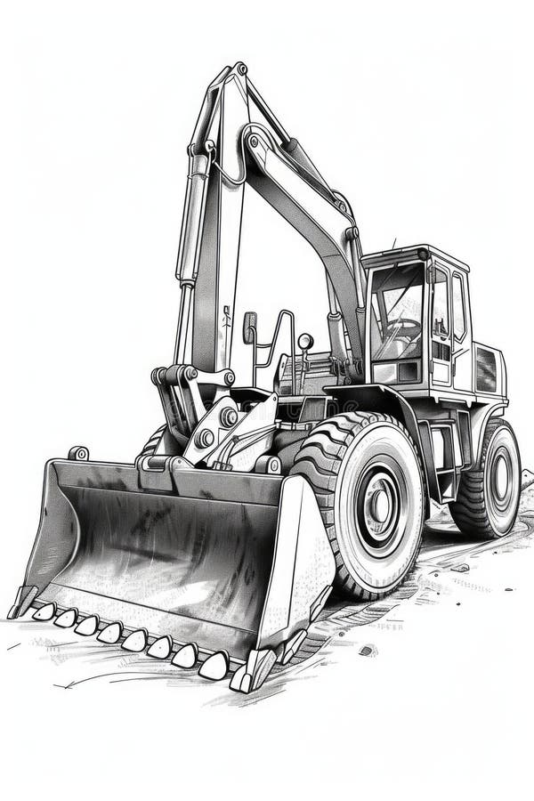 A Simple Black and White Drawing of a Bulldozer for Various Uses Stock ...