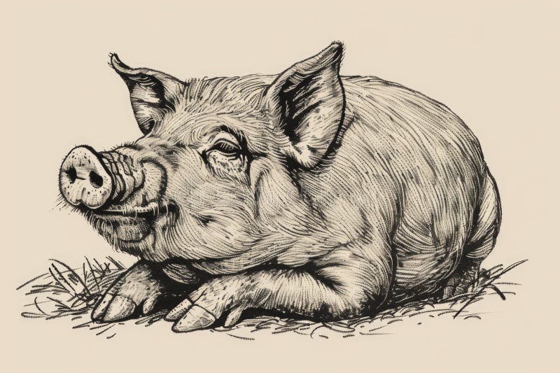 A Simple Black and White Drawing of a Pig. Suitable for Various Design ...