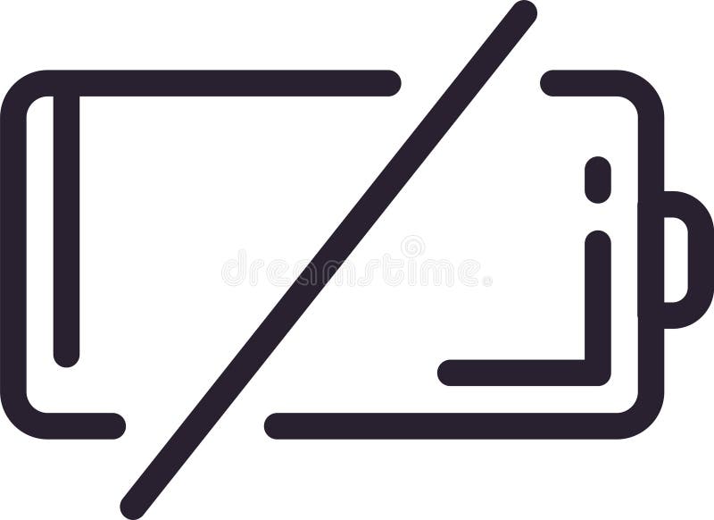 Simple Black and White Empty Battery Icon with a Diagonal Line through ...