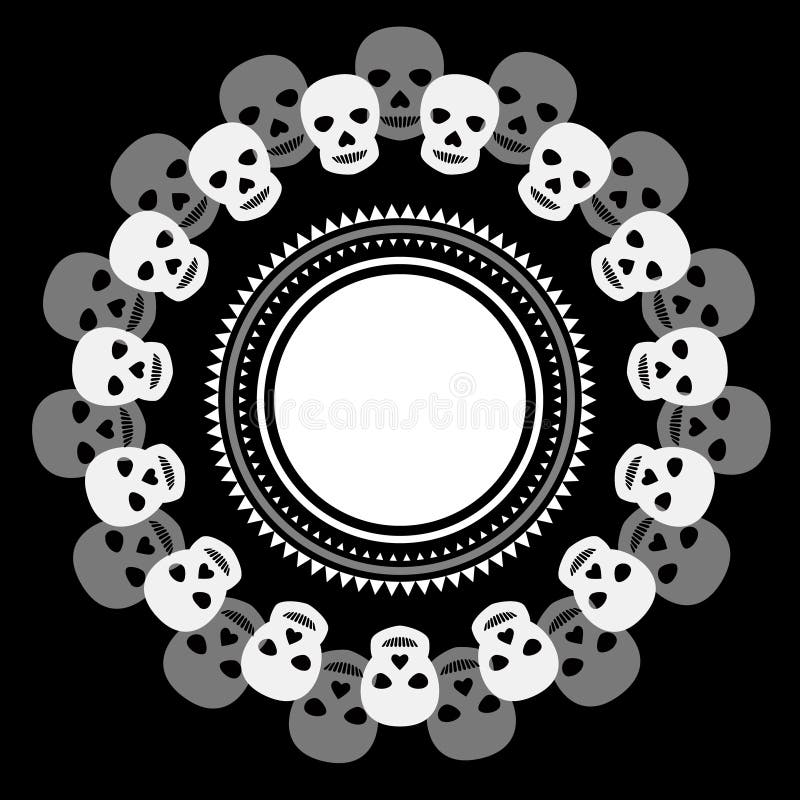 Simple Black and White Ethnic Round Frame with Skulls Stock Vector ...