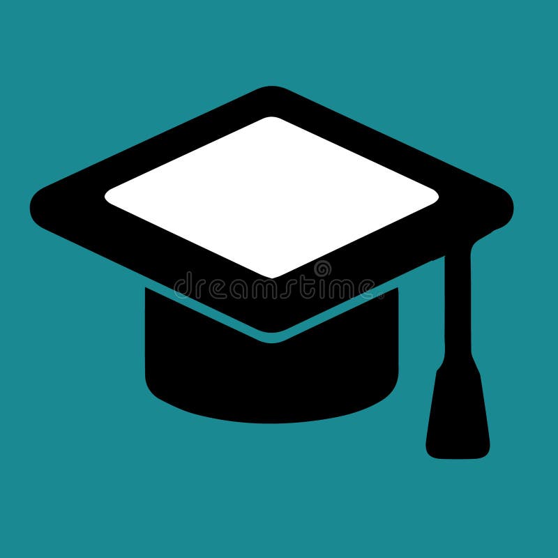 Simple Black and White Graduation Cap Icon on Teal Background Stock ...