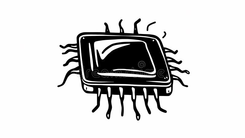 Drawing of Computer Microchip with Black Ink on White Background Stock ...