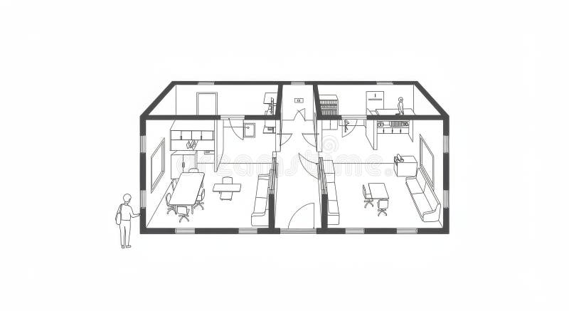 Simple Black and White House Floor Plan Sketch Stock Illustration ...