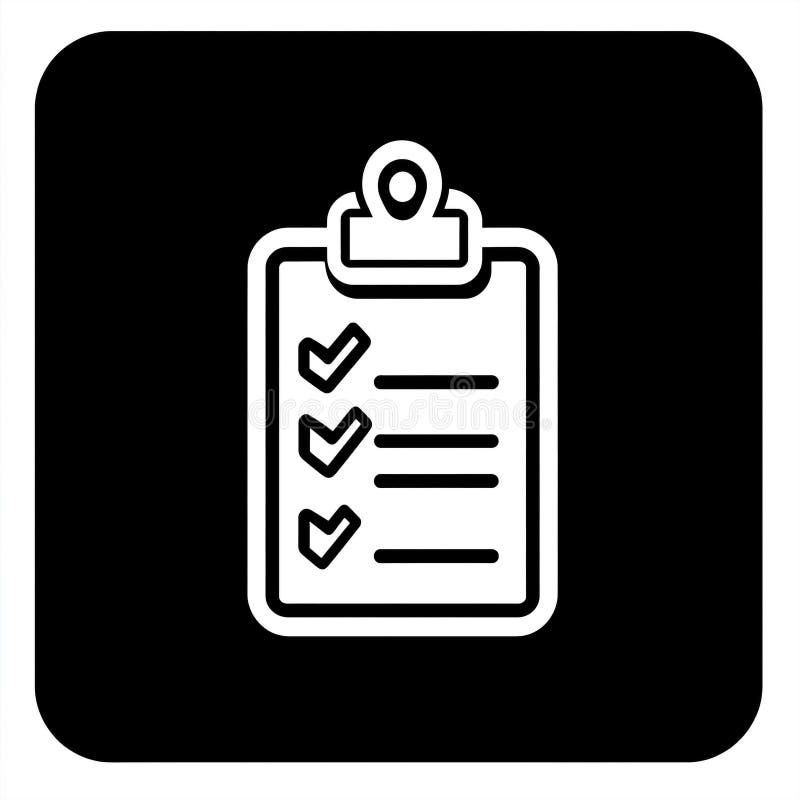A Simple Black and White Icon of a Checklist on a Clipboard with Three ...