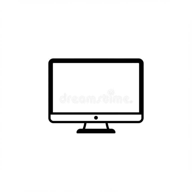 Simple Black and White Icon of a Computer Monitor. it Features a ...
